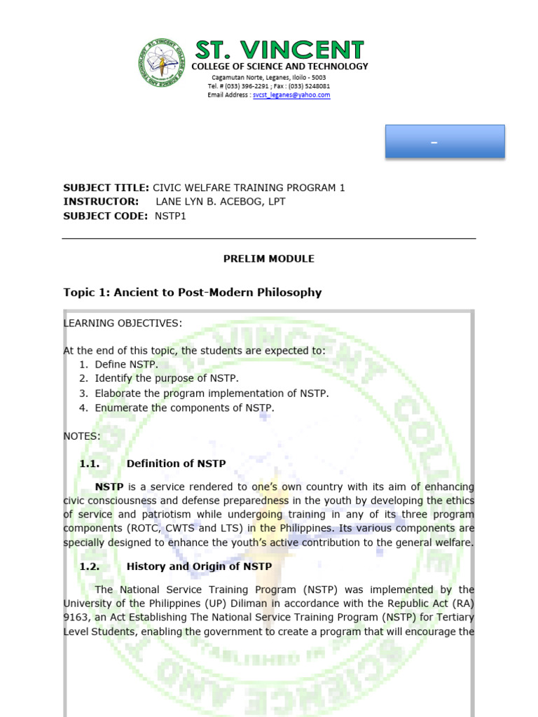 Acebog - Nstp1-Prelim Module - Ivisan - Bsa 1 - A B | PDF | Citizenship | Naturalization