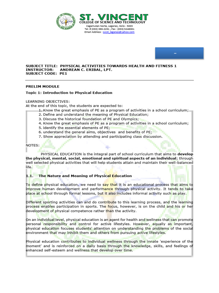 Eribal-Pe1 - Prelim Module - Bsa1 A B C D | PDF | Anatomical Terms Of Motion