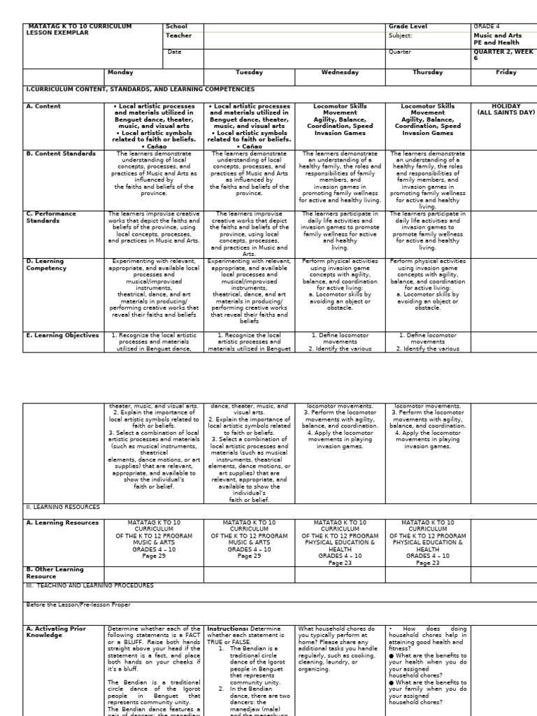 Bendian Dance and Local Beliefs in Grade 4 | PDF | Dances | Curriculum