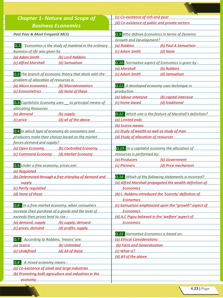 Past Year MCQ (CH 1, 2, 3, 4 & 5) | PDF | Economics | Political Economy