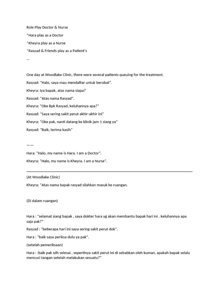 Script Role Play As Doctor & Nurse | PDF