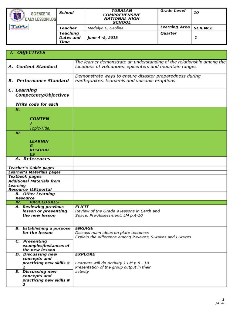 7es Lesson Plan Template1pdf | PDF | Learning | Lesson Plan