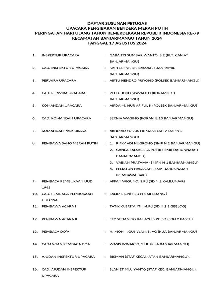 Susunan Acara Upacara 17 Agustus 2024 | PDF