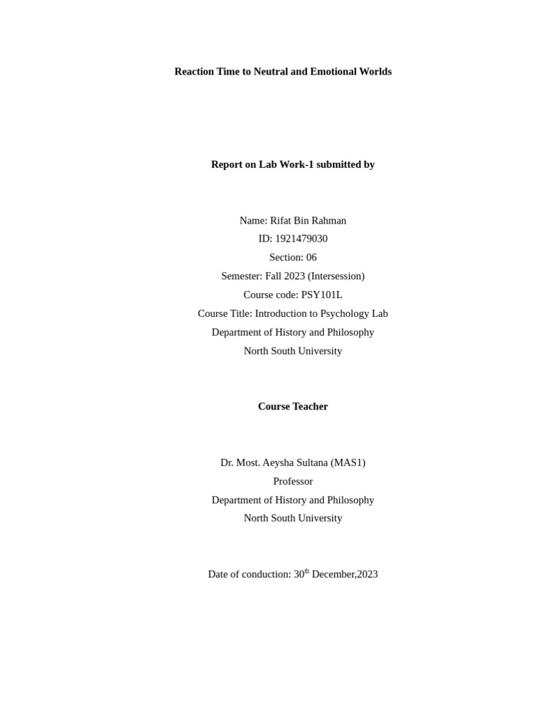 Template For Writing Exp Report | PDF | Emotions | Psychology