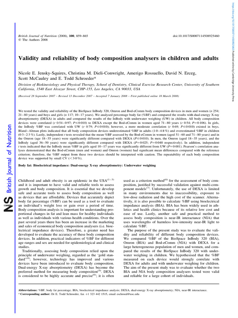 Validity and Reliability of Body Composition Analysers in Children and ...