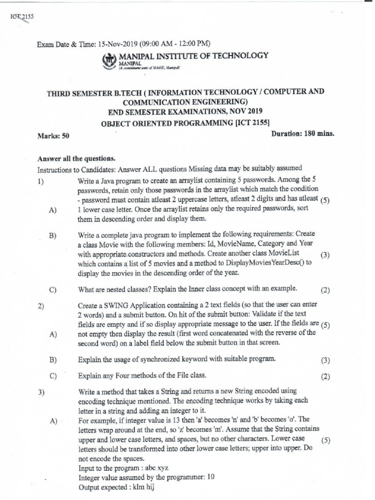 Object Oriented Programming (ICT 2155) RCS | PDF