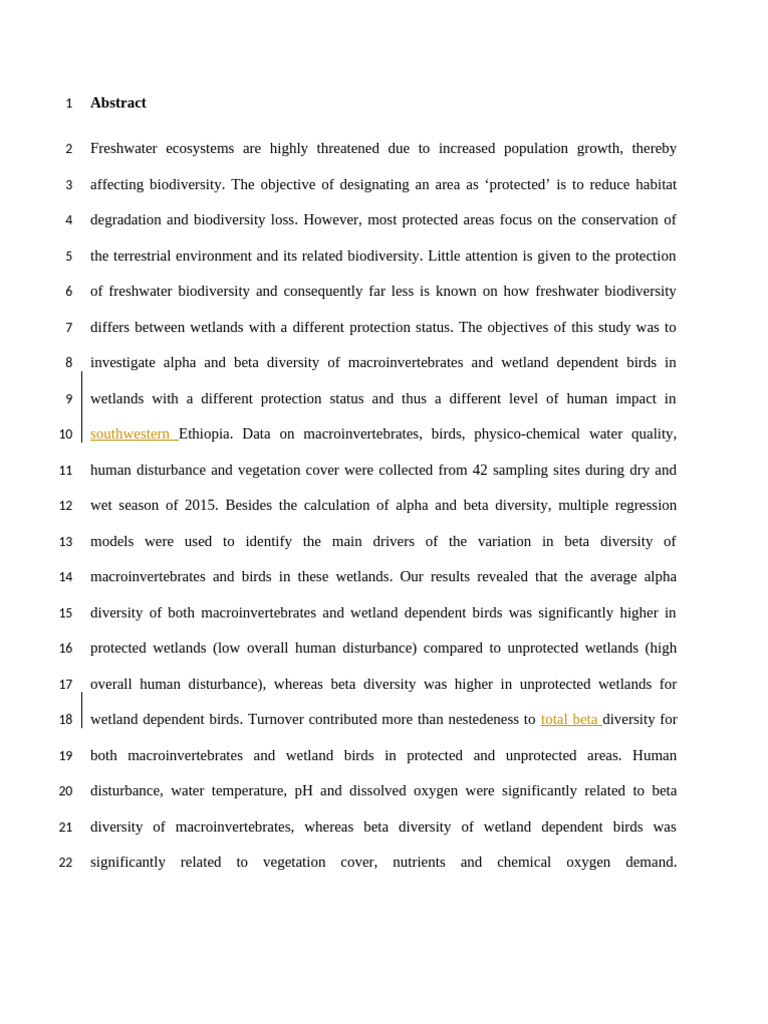 Revised Manuscript With Changes Marked PB | PDF | Biodiversity | Wetland