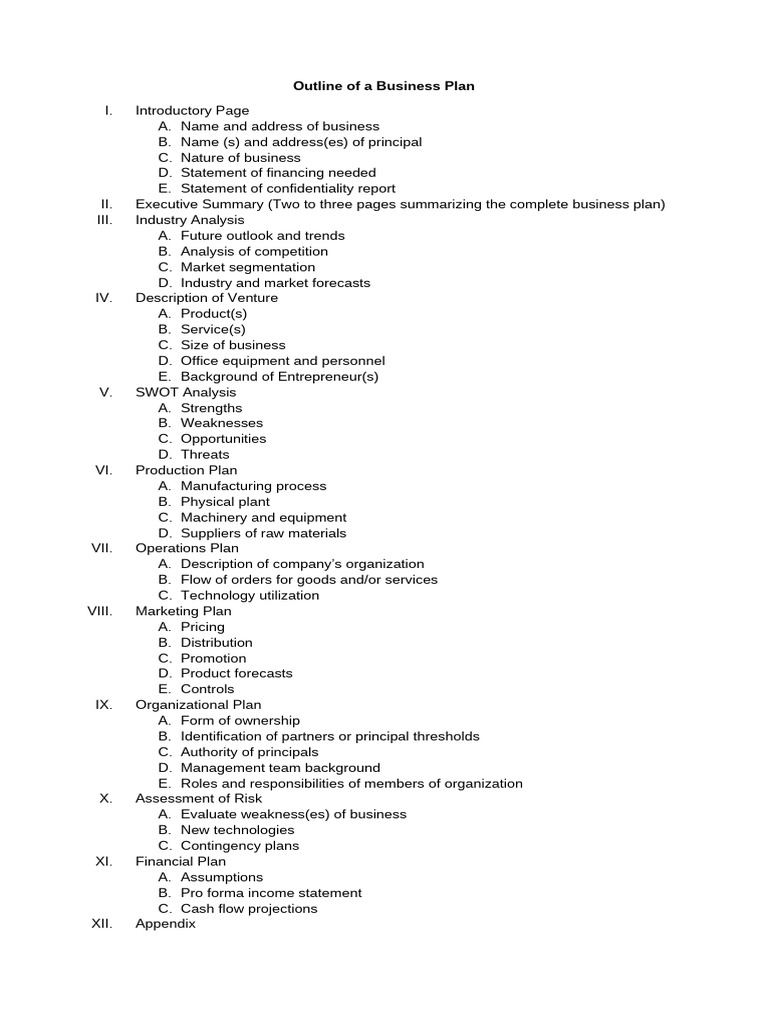 Outline of A Business Plan | PDF