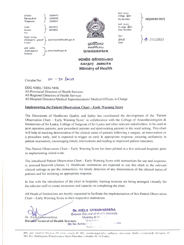 Implementing The Patient Observation Chart - Early Warning Score | PDF