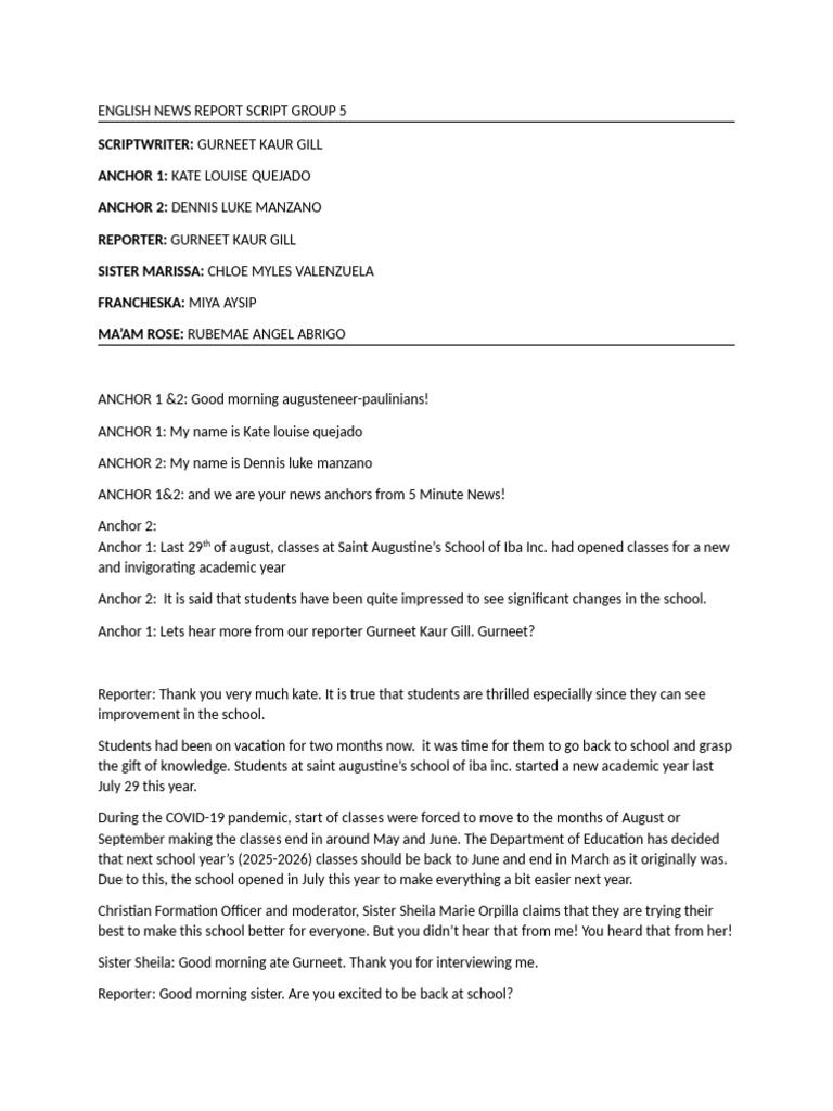 English News Report Script Group 5 | PDF | Lifestyle