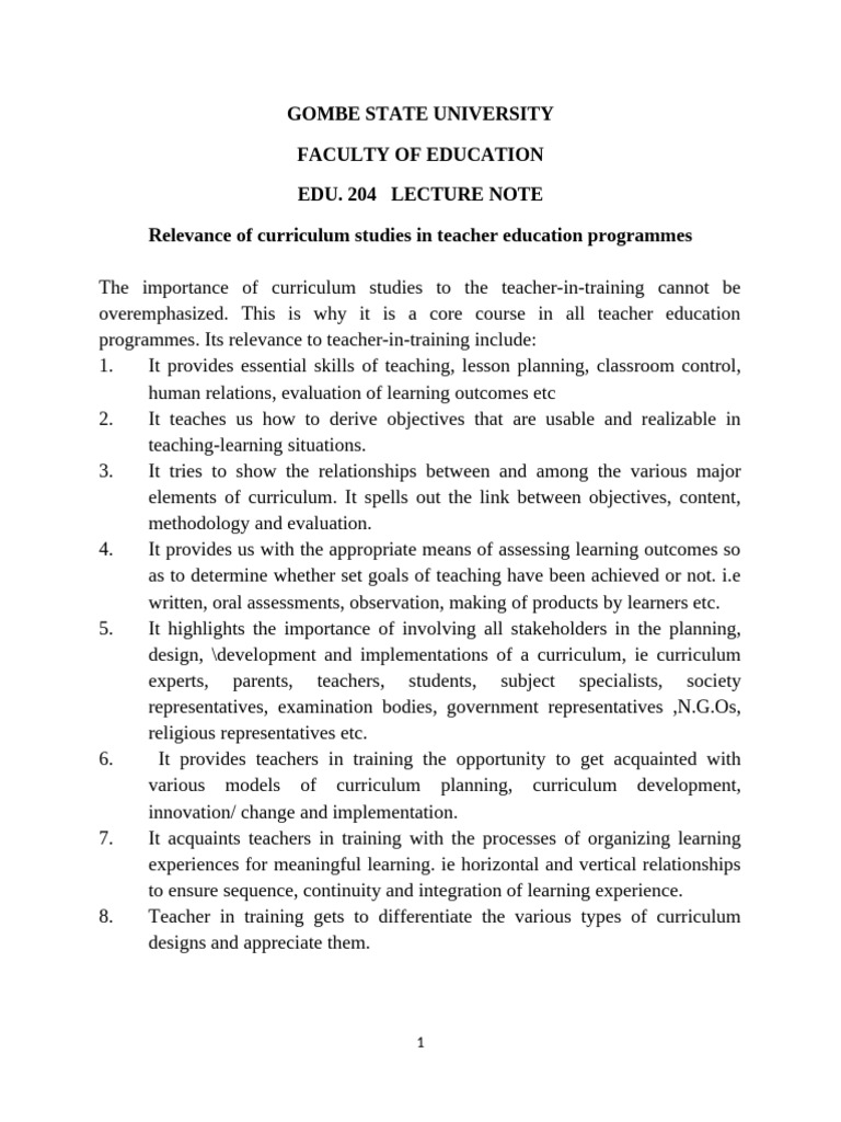 Edu 204 Handout | PDF | Curriculum | Learning