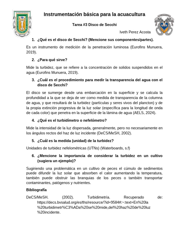 Disco de Secchi en Acuacultura: Medición de Turbidez | PDF | Ciencia y ...