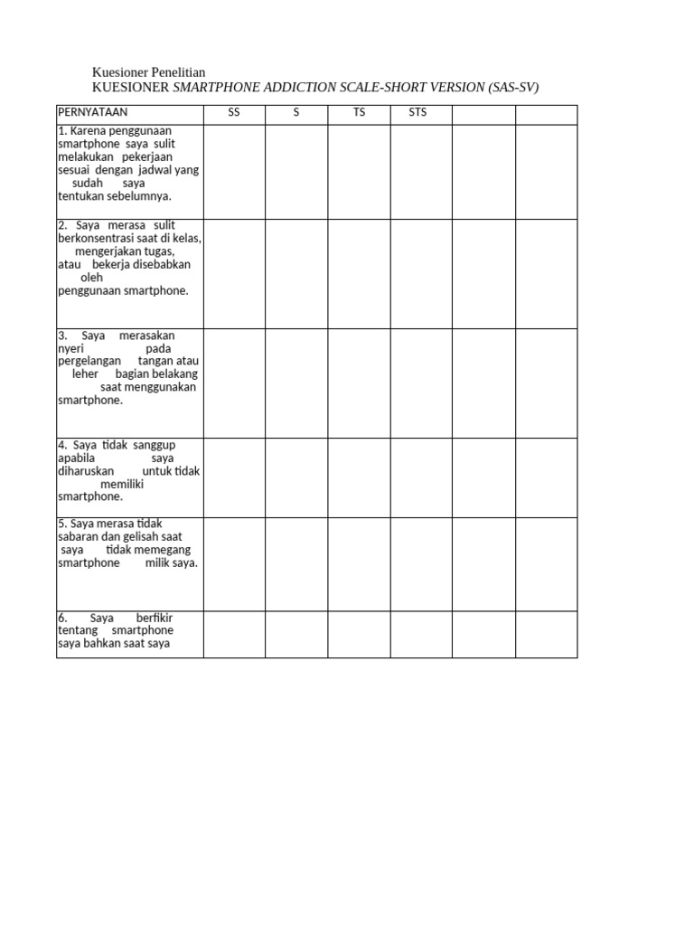 Kuesioner PSQI Dan SAS-SV | PDF