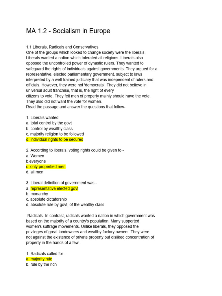 Socialism in Europe: Liberals vs. Radicals | PDF