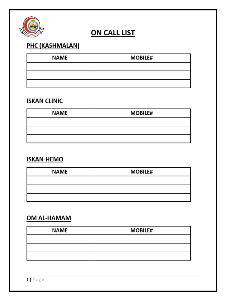 On Call List | PDF