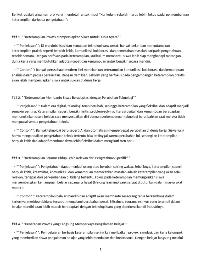 Berikut Adalah Argumen Pro Yang Mendetail Untuk Mosi | PDF