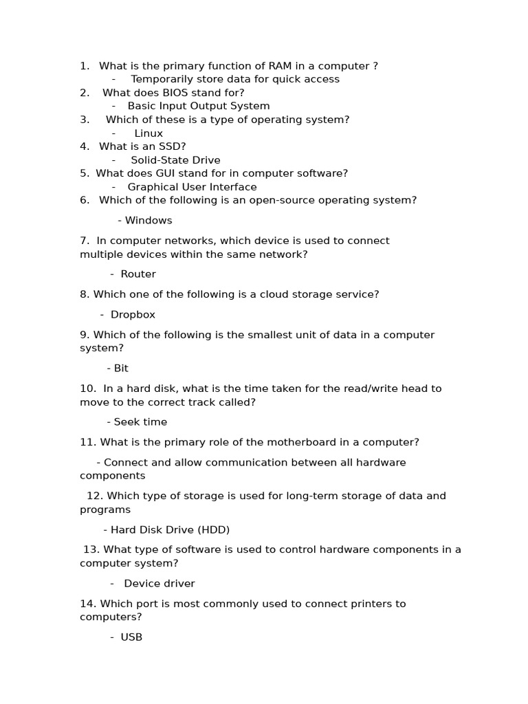 Computer Basics: Key Concepts Quiz | PDF | Computers