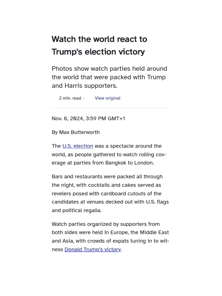 Global Reactions to Trump's Victory | PDF | Politics Of The United ...
