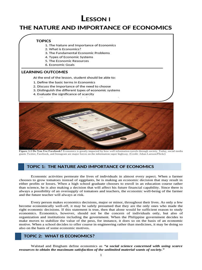 Lesson 1 The Nature and Importance of Economics | PDF | Economics ...