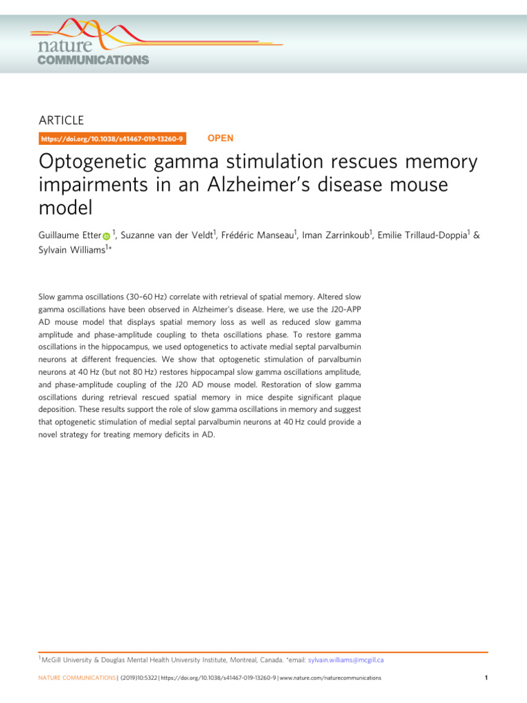 Optogenetic Gamm Stimulation Rescues Memory Impairments in An Alzheimer ...