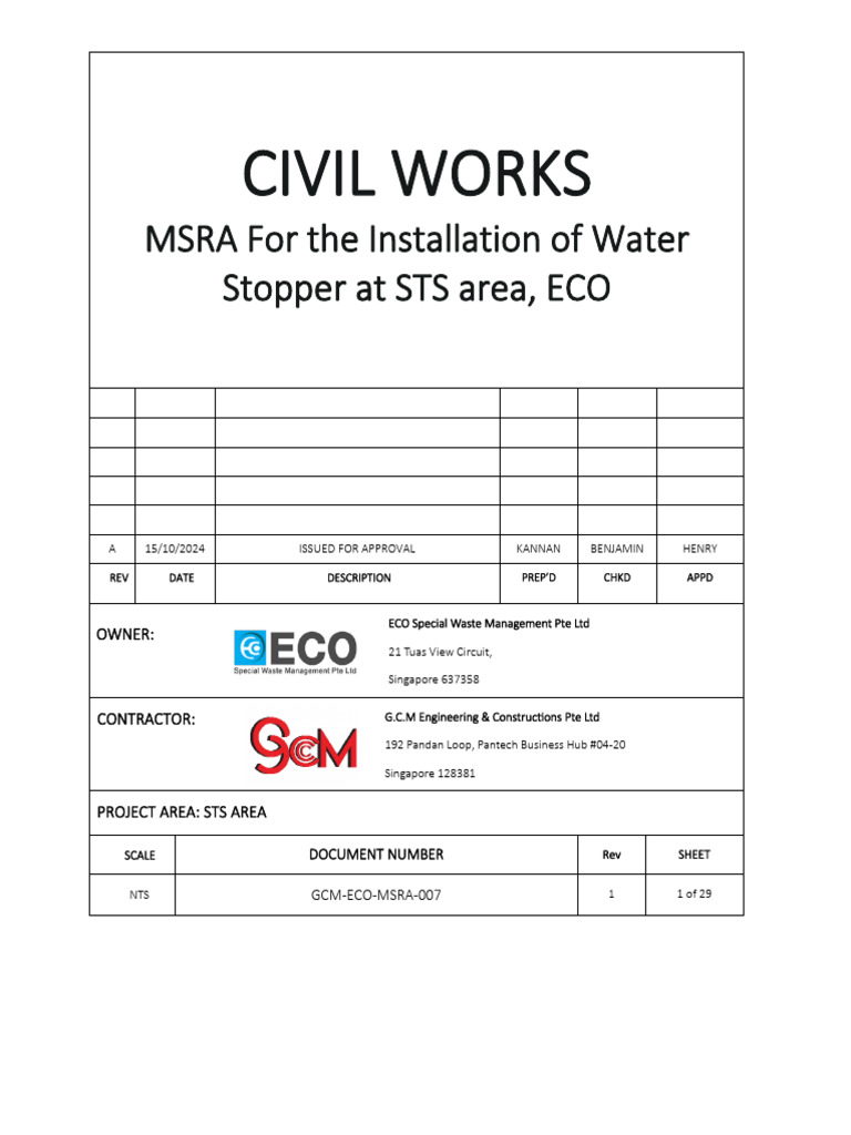 GCM-ECO-MSRA-007 - MSRA For The Installation of Water Stopper at STS ...