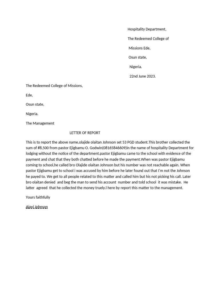 Report Letter | PDF
