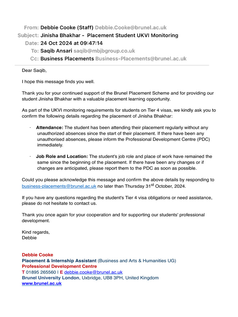 Attendance:: Business-Placements@brunel - Ac.uk | PDF
