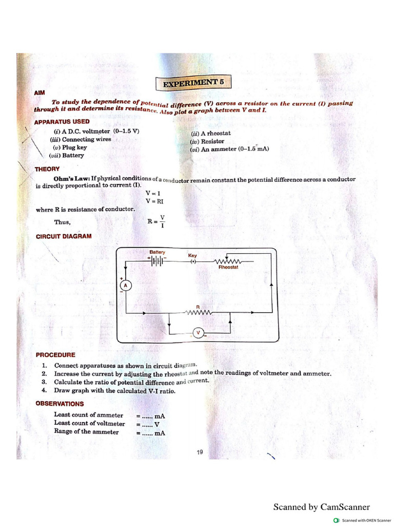 Class, X, Physics, Experiment-1 | PDF