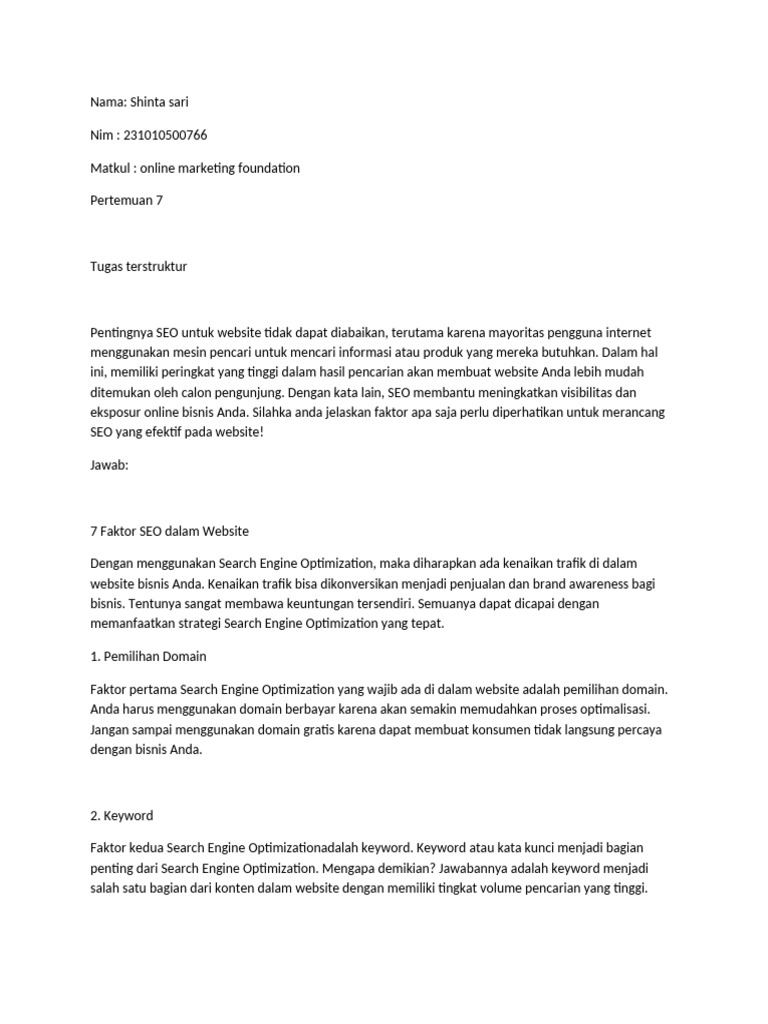 Bagi Per7 Tugas Terstruktur Shinta Sari 231010500766 | PDF | Karier ...