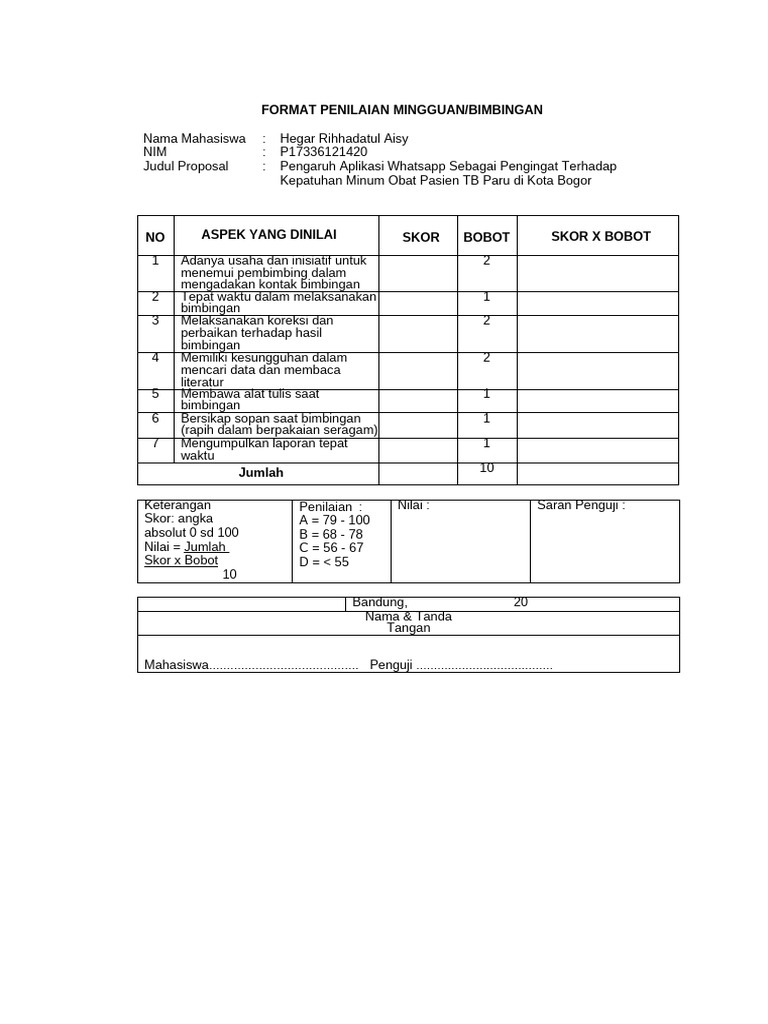 Format Penilaian Mingguan | PDF | Karier & Perkembangan