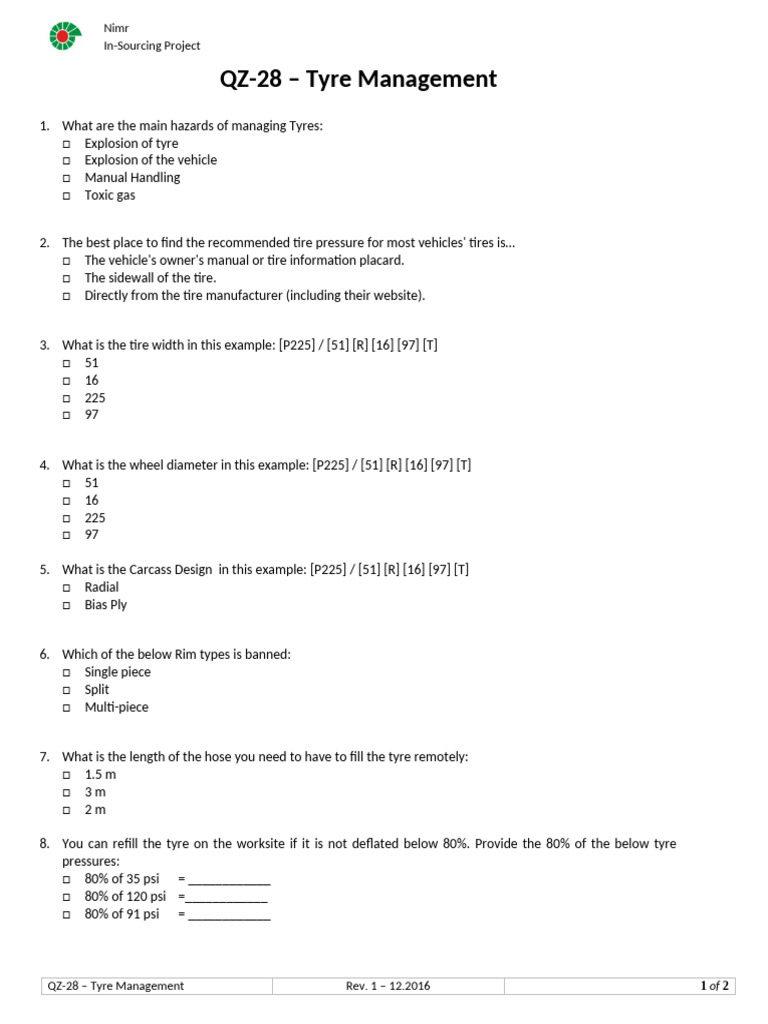 QZ-28 - Tyre Management | PDF | Business | Technology & Engineering