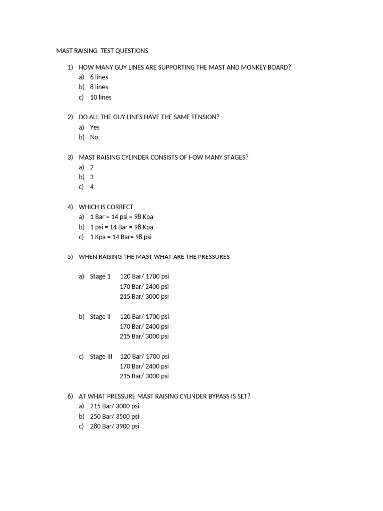 MAST Raising Test Questions and Answers | PDF