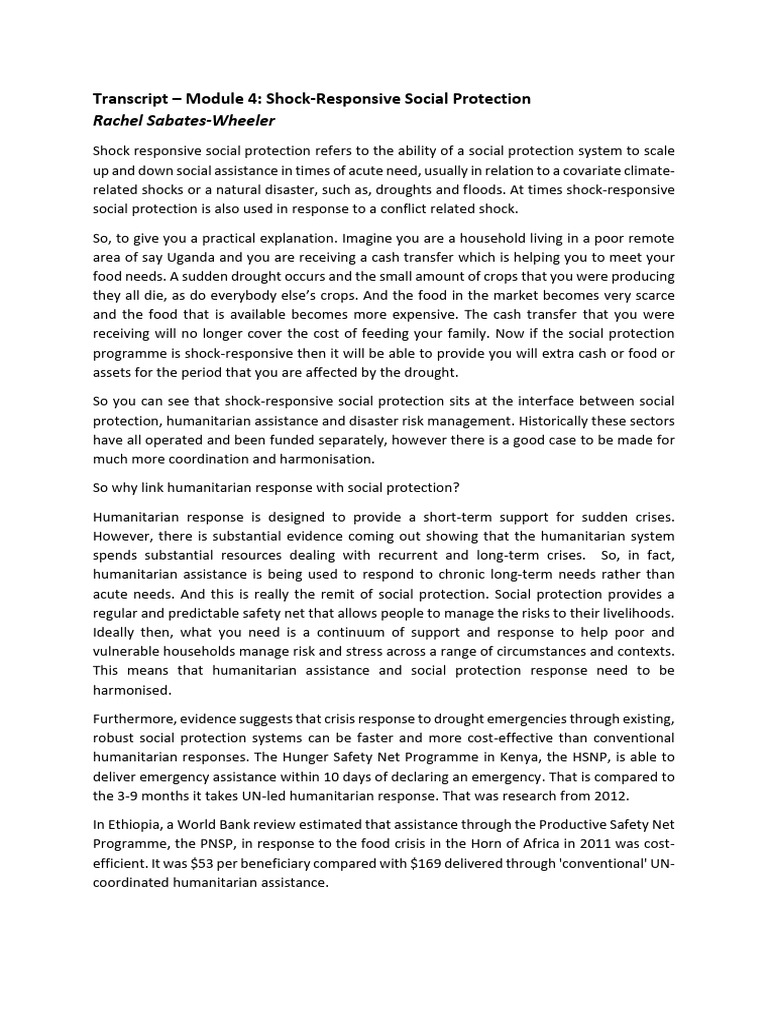 SP Course Transcript - Module 4 - Shock-Responsive Social Protection ...