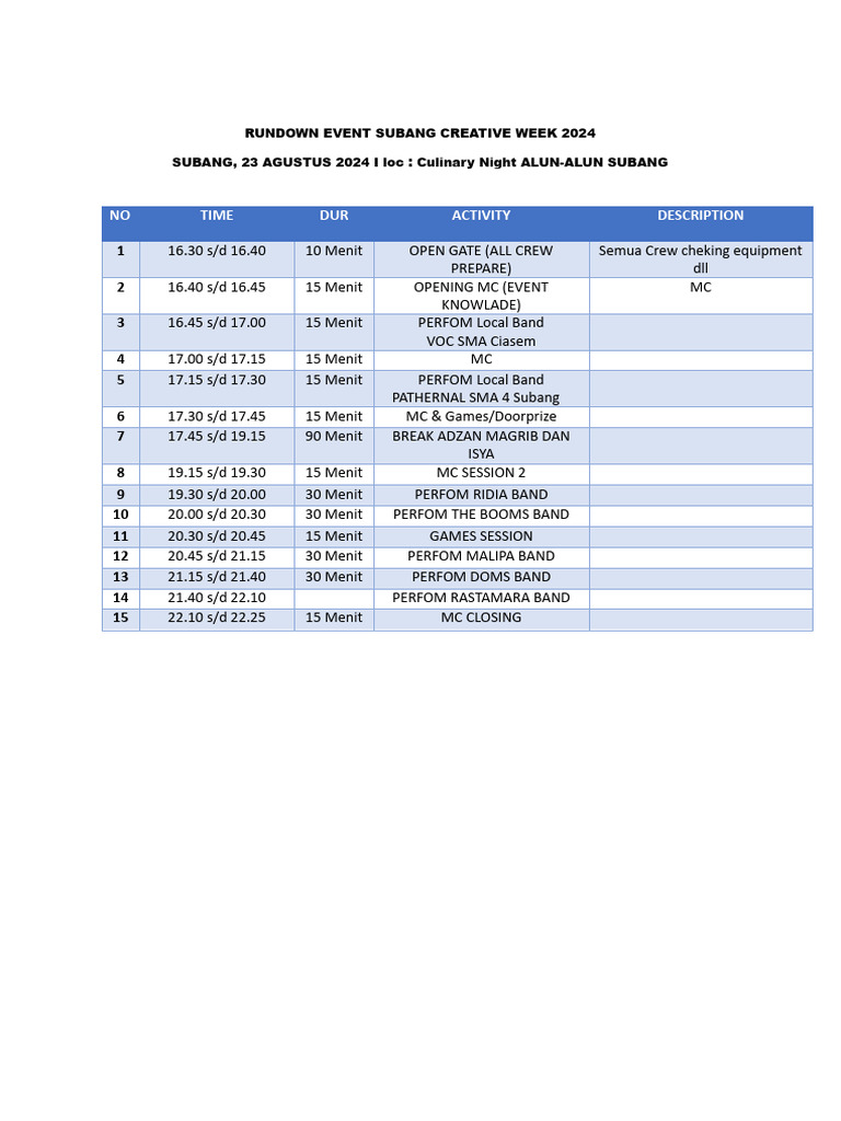 Subang Creative Week 2024 Schedule | PDF