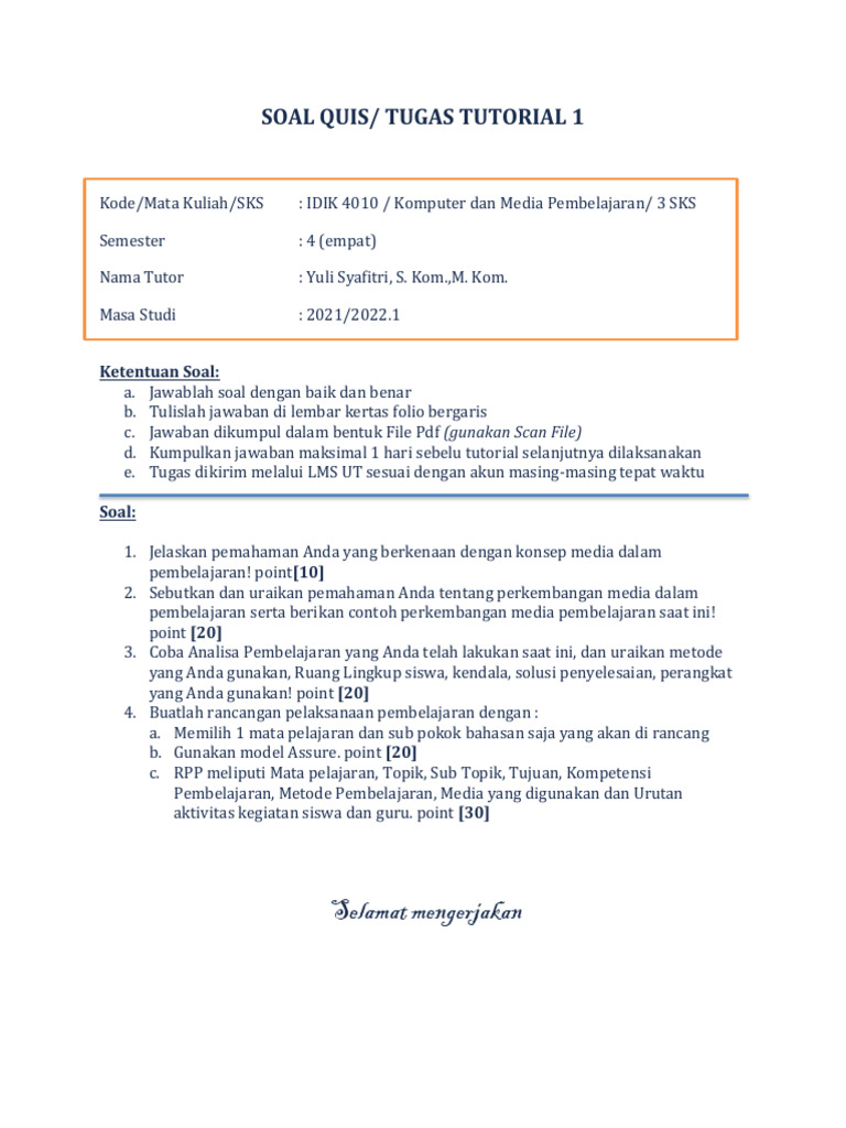 SOAL Tugas 1 - UT-22 | PDF | Seni