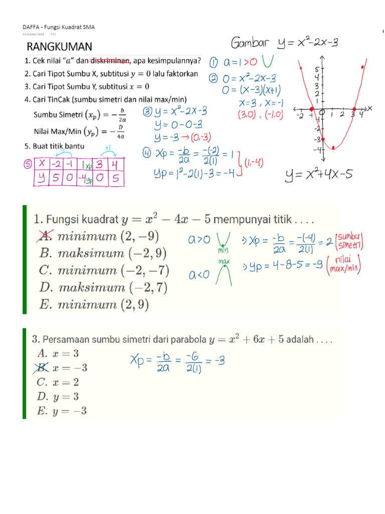 DAFFA - Fungsi Kuadrat SMA (13 Okt 2024) | PDF