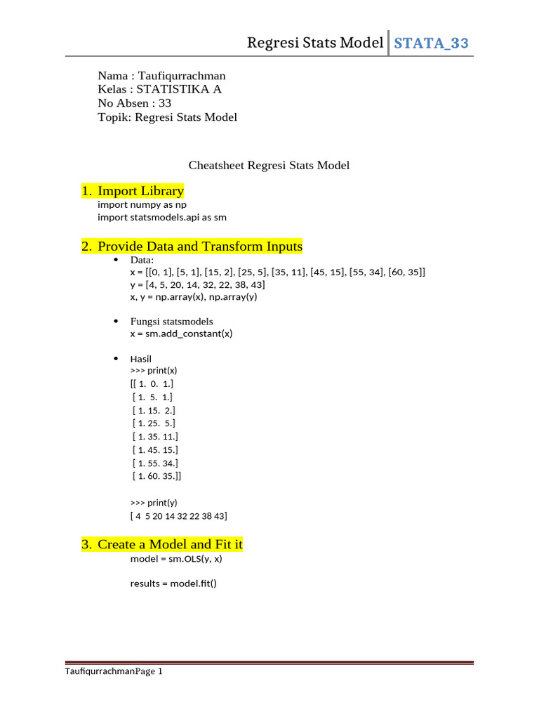 Regresi Stats Model | PDF