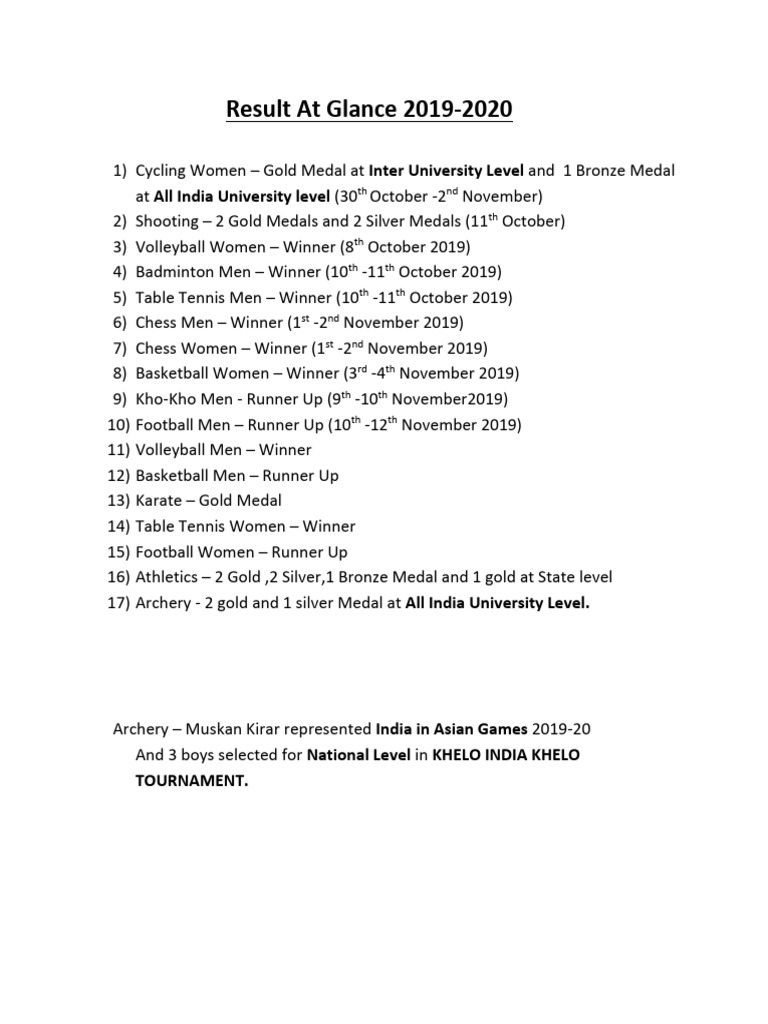 Sports Report 2019 20 | PDF | Summer Olympic Sports | Multi Sport Events