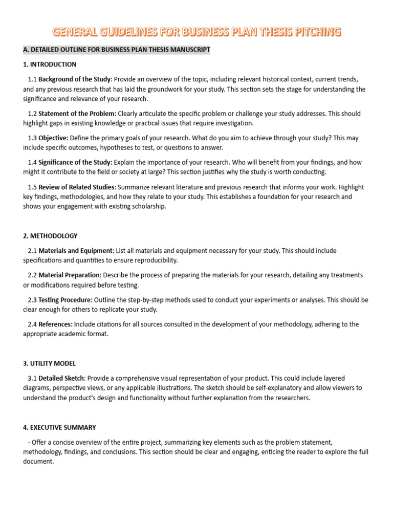 General Guidelines For Business Plan Thesis Pitching | PDF ...