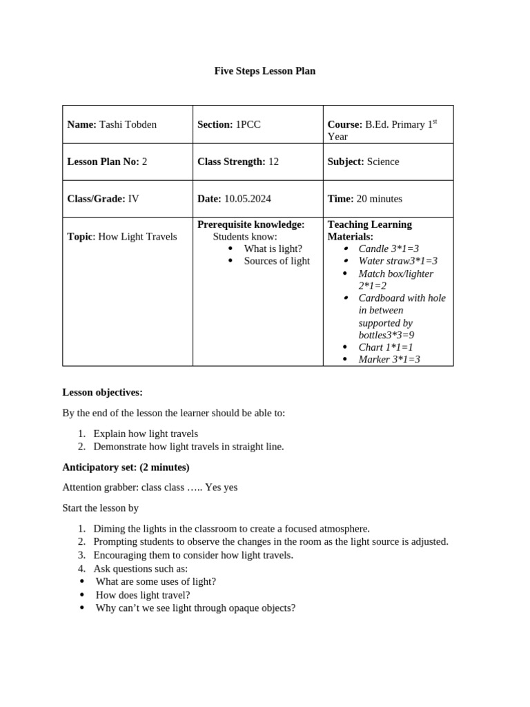 LP-2 TOBDEN | PDF | Learning | Light