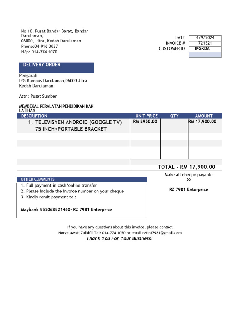 Invoice TV Ipda | PDF