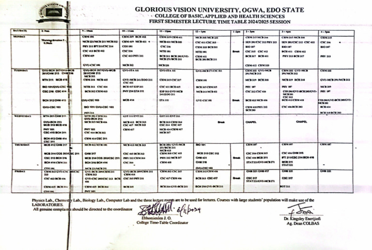 First Semester 2024.2025lecture Timetable | PDF