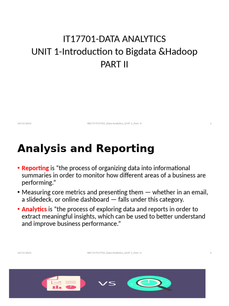 Rec It-It17701 Data Analytics Unit 1 Part - II | PDF | Apache Hadoop | Map Reduce