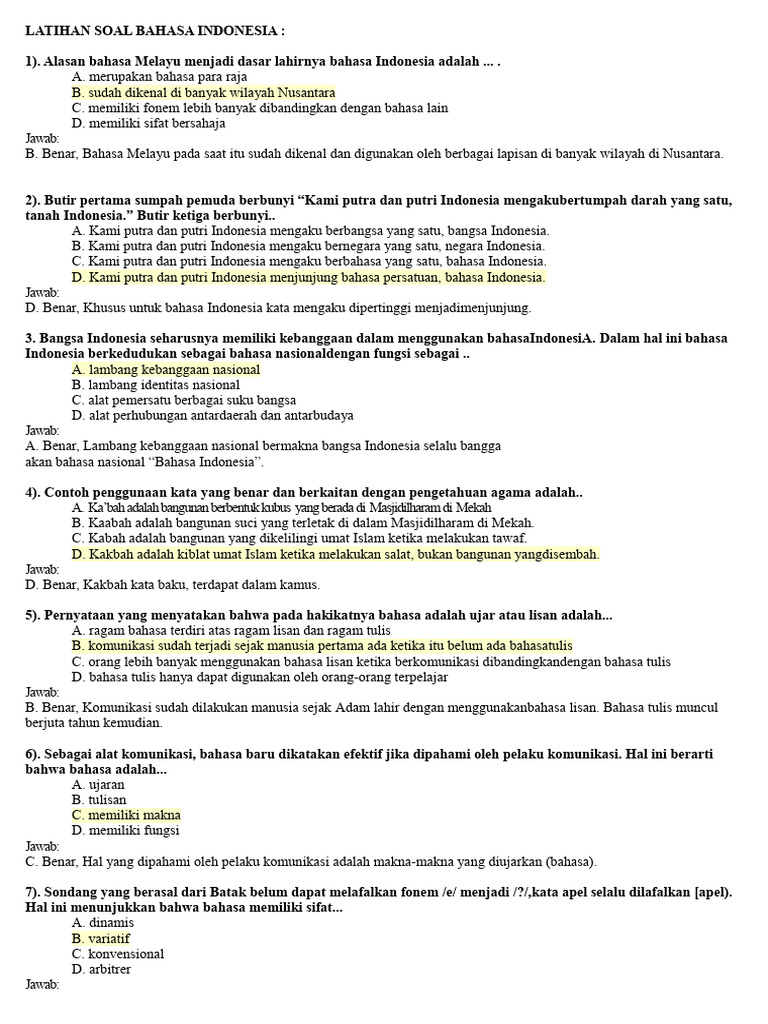Latihan Soal Uas B.indonesia | PDF