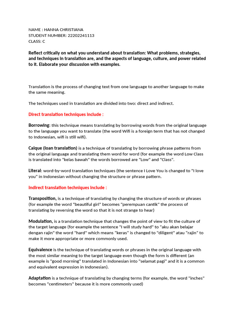 Hanna Christiana - Reflection | PDF | Semantics | Translations