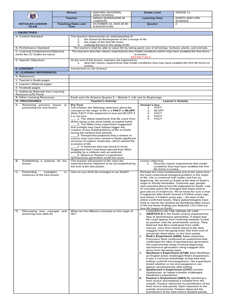 DLP-Q2 - Classic Experiments | PDF | Life | Abiogenesis