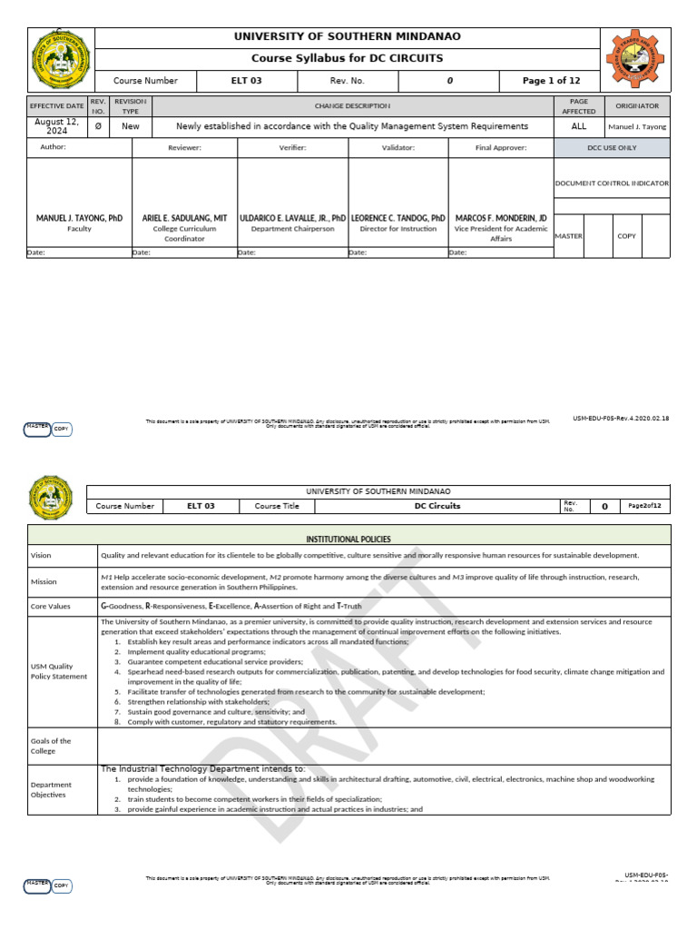 ELT O3 OBTL Syllabus | PDF | Series And Parallel Circuits | Resistor
