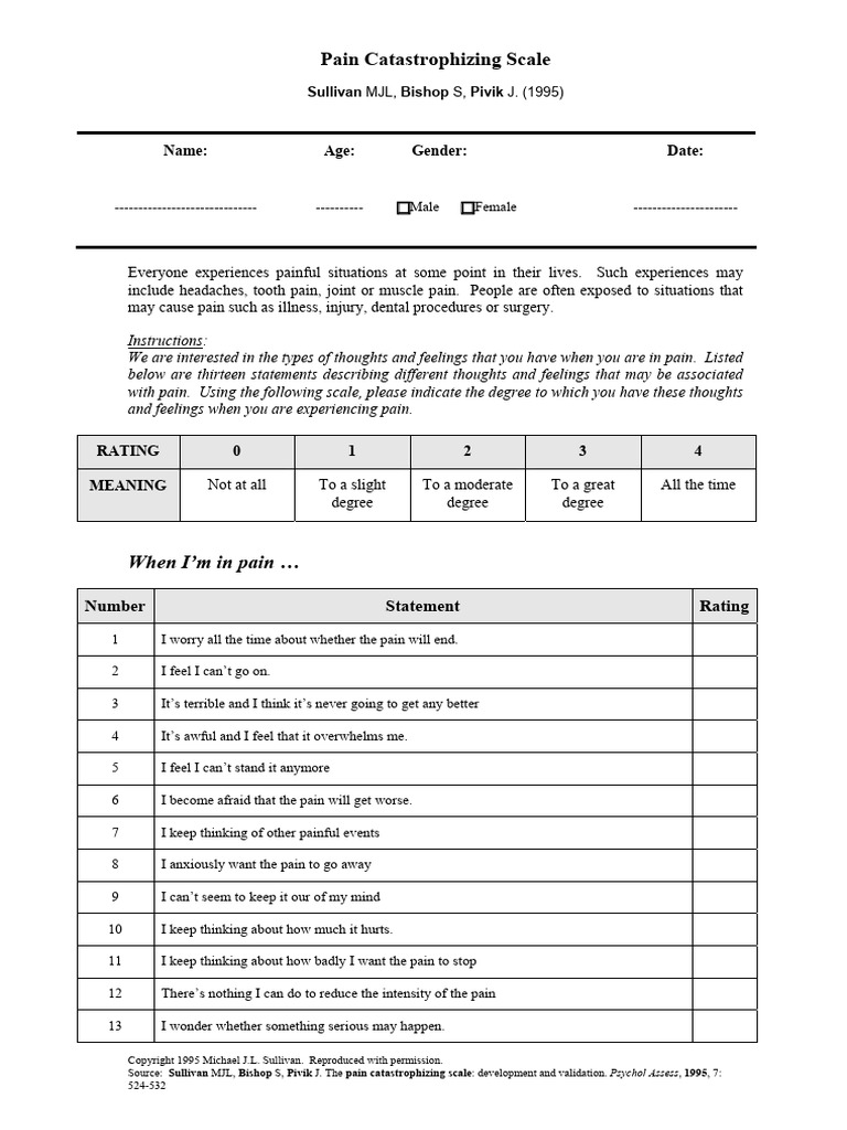 Linstrom - Dale. Pain Catastrophizing - Scale | PDF | Pain | Clinical ...