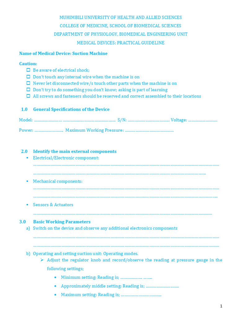 Lab Practical Guideline Suction Unit | PDF | Pump | Electric Motor