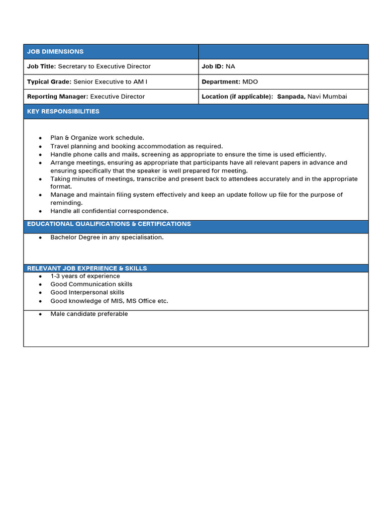 JD - Secretary 1 | PDF